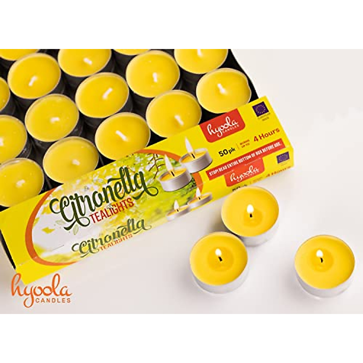 Tealight Citronella Candles - Anti Mosquito Candle - 4 Hour Burn - 50 Pack - DEET Free