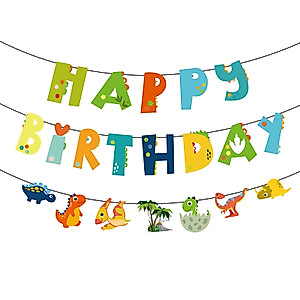 BIEUFBJI Dinosaur Birthday Banner - Dinosaur Theme Birthday Party Decoration Supplies, Indoor Outdoor Hanging Décor Party Ornaments, Set for Kids Birthday Parties
