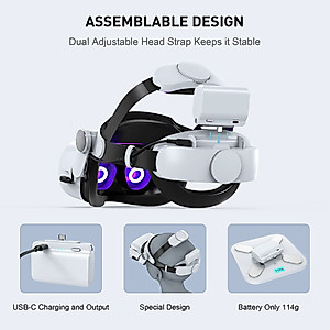 Comfort Head Strap Accessories Compatible with Quest 2, Elite Strap Replacement for PU Pad Enhanced Support, with 7000mAh Rechargeable Batteries