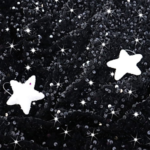 FOTSHARER Black Sequin Fabric by The Yard 1 Yard Velvet Fabric for Sewing Flip Sequins Material Sparkle Sequence Fabric Stretch Glitter Material for Wedding Dress Banquet Thick Quilting Mesh Fabric