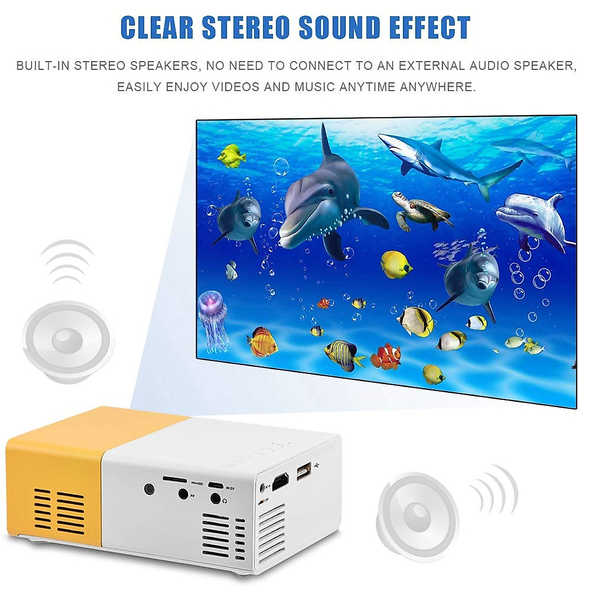 Mini Home Theater Projector,ASHATA Portable Stylish LED Projector with 1080P HD,HDMI Multimedia Player Video Projector With Clear Stereo Sound Effect (White Yellow)