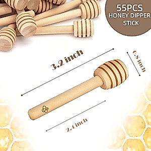 HANSGO Mini Honeycomb Stick, 55 PCS Wooden Honey Dipper Honey Wand Bee Pattern Stirrers for Honey Syrup Jam Viscous Liquid Wedding Party Favors, 3.2 Inches