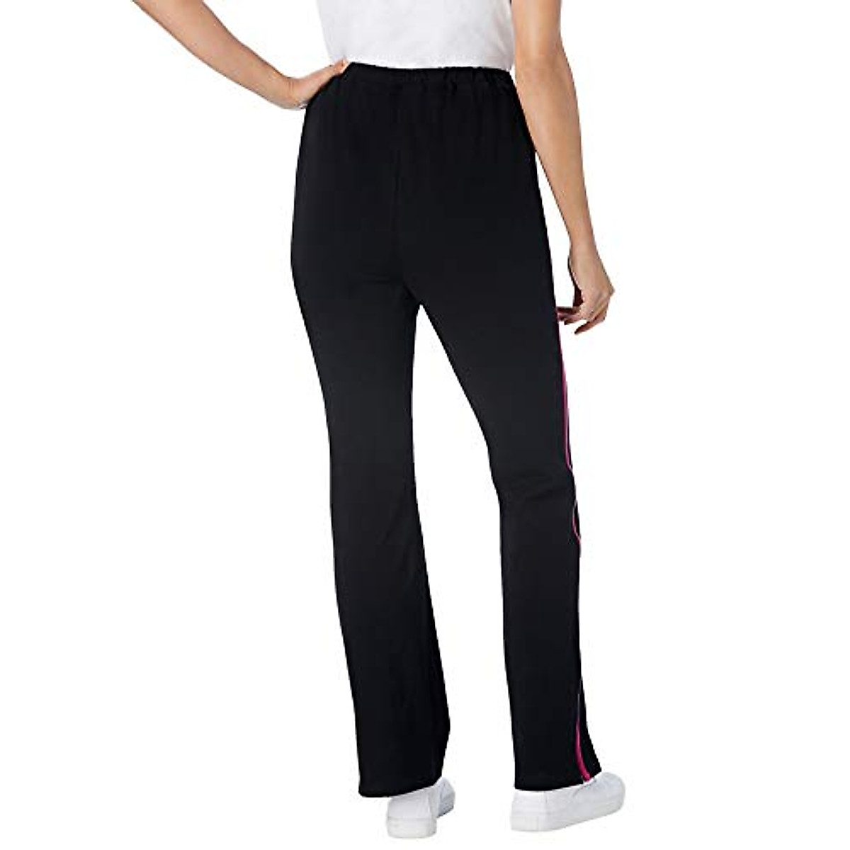 Woman Within Women's Plus Size Stretch Cotton Side-Stripe Bootcut Pant - 2X, Black White