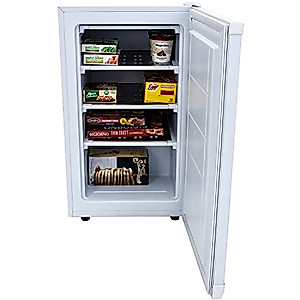 Avanti VF306 Compact Upright Freezer with 3 Metal Shelves, Adjustable Temperature Control, Flush-Back Design Perfect for Homes, Garages, Basements, White
