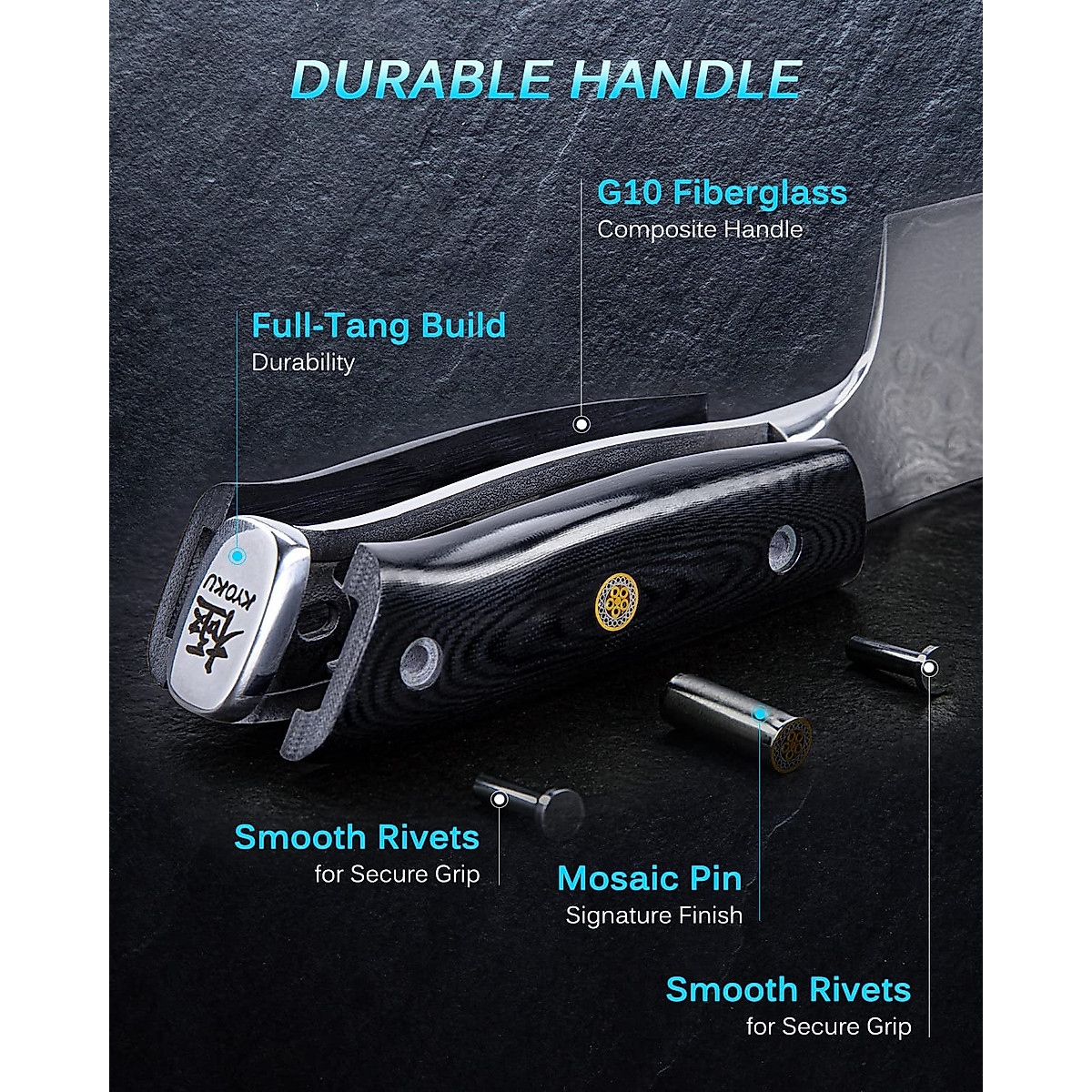 KYOKU Gin Series Chef Knife, 8" All Purpose Kitchen Knife, Japanese VG10 Damascus Stainless Steel Knife with Silver Ion Blade G10 Handle Mosaic Pin, Professional Knife for Meat Fruit Vegetables