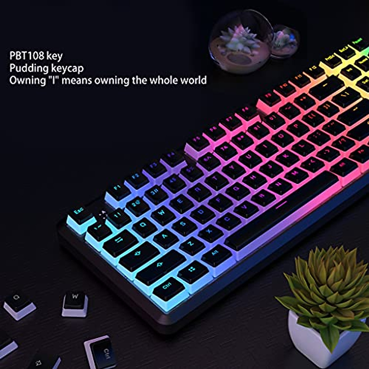 104 Keys Pudding Keycaps OEM Profile Double Shot PBT Backlight Keycaps for Mechanical Gaming Keyboard Cherry Mx Switch Pbt Backlit Keycaps Pudding Black White with Kingjinglo