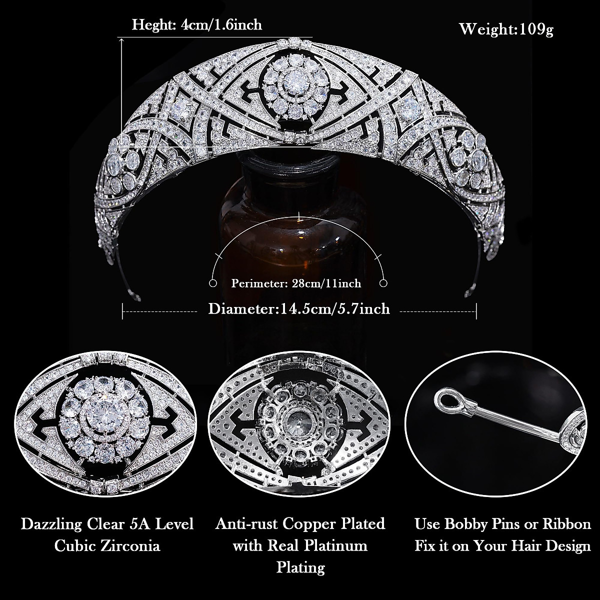 CZ Full Cubic Zirconia Tiaras and Crowns for Women Prom Quinceanera Birthday Meghan Markle Wedding Hair Accessories HG003 Silver