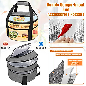 Trunab 12" Insulated Casserole Carrier, Double Decker Pie Carrier, Round Casserole Carrier for Hot or Cold Food, Casserole Dish Carrying Case for Picnics, Camping and Holiday Parties