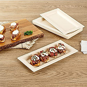 Restaurantware Pulp Safe No PFAS Added 10 x 5.1 Inch Rectangle Plates 100 Disposable Plates - Home Compostable Microwavable And Freezable Bagasse Plates For Hot And Cold Foods