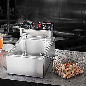 AGKTER Deep Fryer,Commercial Deep Fryer,Electric Deep Fryer with Basket,Stainless Steel Electric Countertop Fryer with Over-Temperature Protection For Restaurant and Home Use 10.5qt 1500W 110V
