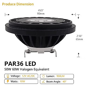 Cheopha PAR36 LED 10W Landscape Bulb Spotlight 2700K Warm White 50W 60W Halogen Equivalent IP67 Waterproof Low Voltage for Garden Outdoor Landscape Lighting RV Off-Road Vehicles Tractors 12V AC/DC