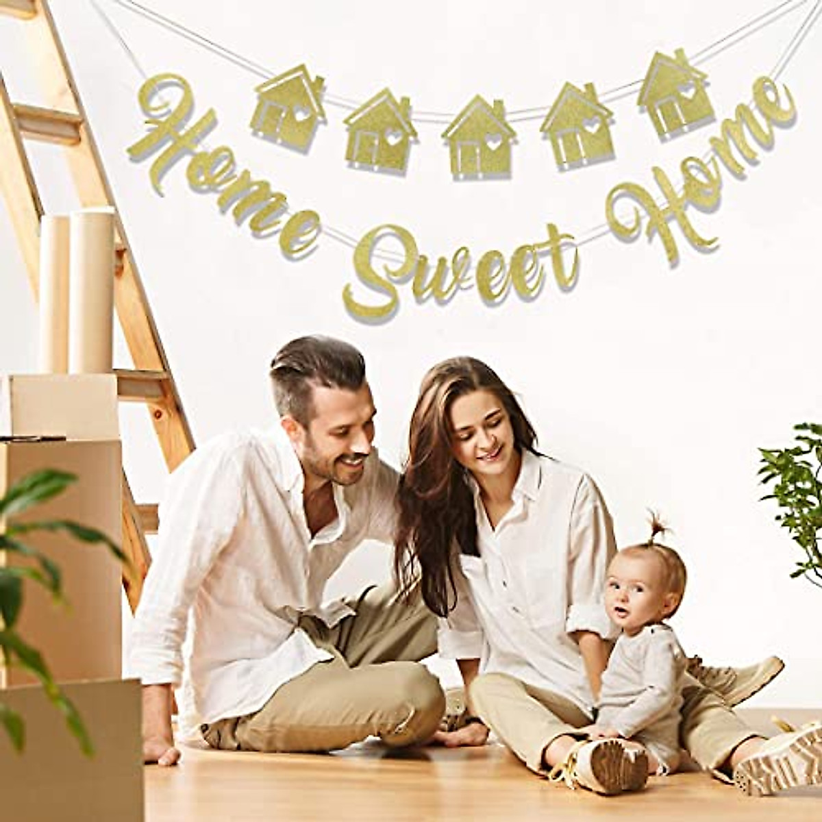Home Sweet Home Banner - Glitter Gold Housewarming Party Decorations Baner，welcome Home Sign，welcome Home Sign Bunting for Party Decor Family Gathering Photo Booth Props，garland Bunting Script Lettering Decoration Military Missionary Welcome Home Homec