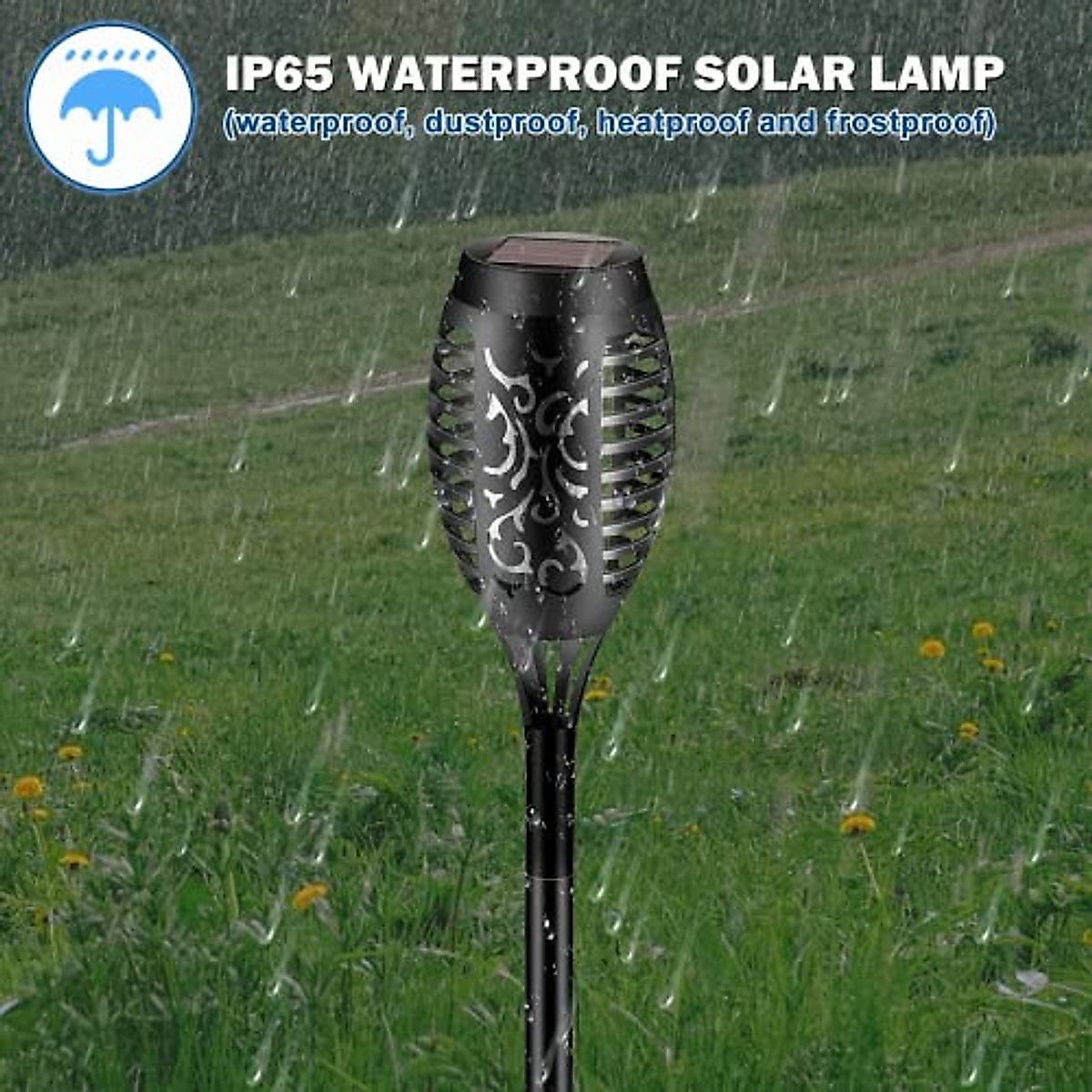 IYUTINA Outdoor Solar Lights for Yard, Mini Solar Torch Lights with Flickering Flame 12led Fire Torches Waterproof Landscape Christmas Decoration for Garden Patio Auto On/Off Dusk to Dawn (2 Pack)