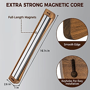 Woodronic Magnetic Knife Holder, 16 Inch Walnut Wood Knife Strips for Wall, Full Length Magnetic Strip Rack for Kitchen Knives & Tools