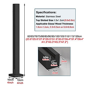 MBROS Extra Long Glass Railing Post Black, Stair Glass Deck Railing System Glass Panels Set, Stainless Steel Glass Balustrade Post for Balcony