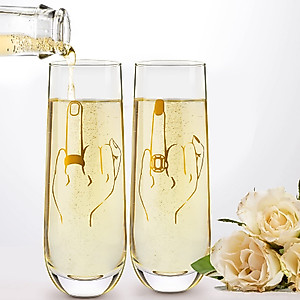 Gandeer 2 Pieces Wedding Gifts for Bride Groom Champagne Glasses Bride Ring Finger Wine Glass Funny Wedding Gifts 9.8 oz Wine Glasses Mr and Mrs Engagement Gifts