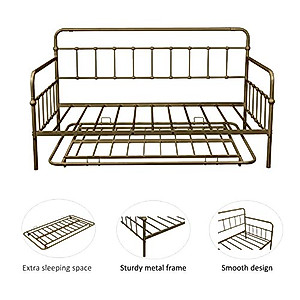 Merax Twin Daybed Sofa Bed with Upholstered Sideboard with Trundle, Metal + Bronze