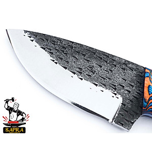 Sapra High Carbon Steel Knife - Custom made Full Tang Skinning Knife - Hunting Knife, Survival Knife, Fixed Blade Camping Knife, Skinner Knives, Drop Point Knife With Leather Sheath