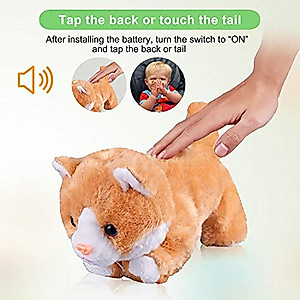 Yellow Robot Cat Plush Cat Stuffed Animal Interactive Cat Meow Kitten Touch Control, Electronic Cat Pet, Robotic Cat Cat Kitty Toy, Animated Toy Cats for Girls Baby Kids L:12"