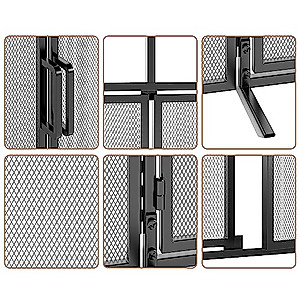 Fire Beauty 3-Panel Folding Fireplace Screen with Magnetic Hinged Doors, Solid Wrought Iron Panels Fire Spark Guard