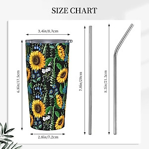 Yaxongx 20oz Tumbler Splendid Sunflowers Double Wall Vacuum Insulated Coffee Mug with Lid and Metal Straw Brush Reusable Stainless Steel Water Bottle Travel Cup Gifts for Car Ice Drinks Hot Beverage