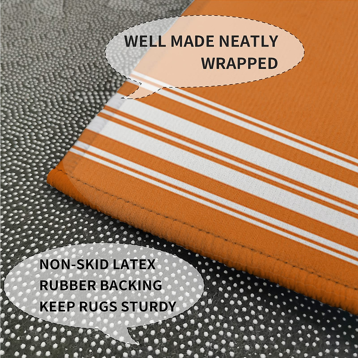 Orange Stripe Kitchen Rugs Set of 2,Country Garmhouse Thanksgiving Fall Holiday Water-Absorbing Runner Carpet Area Mat for Bedroom Bathroom Indoor Use Rubber Backing Accent Throw Washable Extra Large