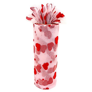 Yuanchuan Flocking Heart Red Tulle Rolls 6 inch x 10 Yards (30 feet) Shimmer for Table Runner Chair Sash Bow Pet Tutu Skirt Sewing Crafting Fabric Wedding Unicorn Party Birthday Gift Ribbon (Red)