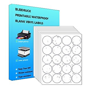 600 Circle Stickers 2" Round Labels 30 Sheets Waterproof Matte White Die Cut Vinyl Sticker Paper Dries Quickly for Inkjet/Laser Printer