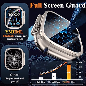 YMHML for Apple Watch Ultra 2 Screen Protector Case 49mm, 2023 Titanium Alloy Frame with Tempered Glass, Waterproof Bubble-Free HD Clear Full Protective Cover for iWatch Ultra 2/1 Accessories 2 Pack