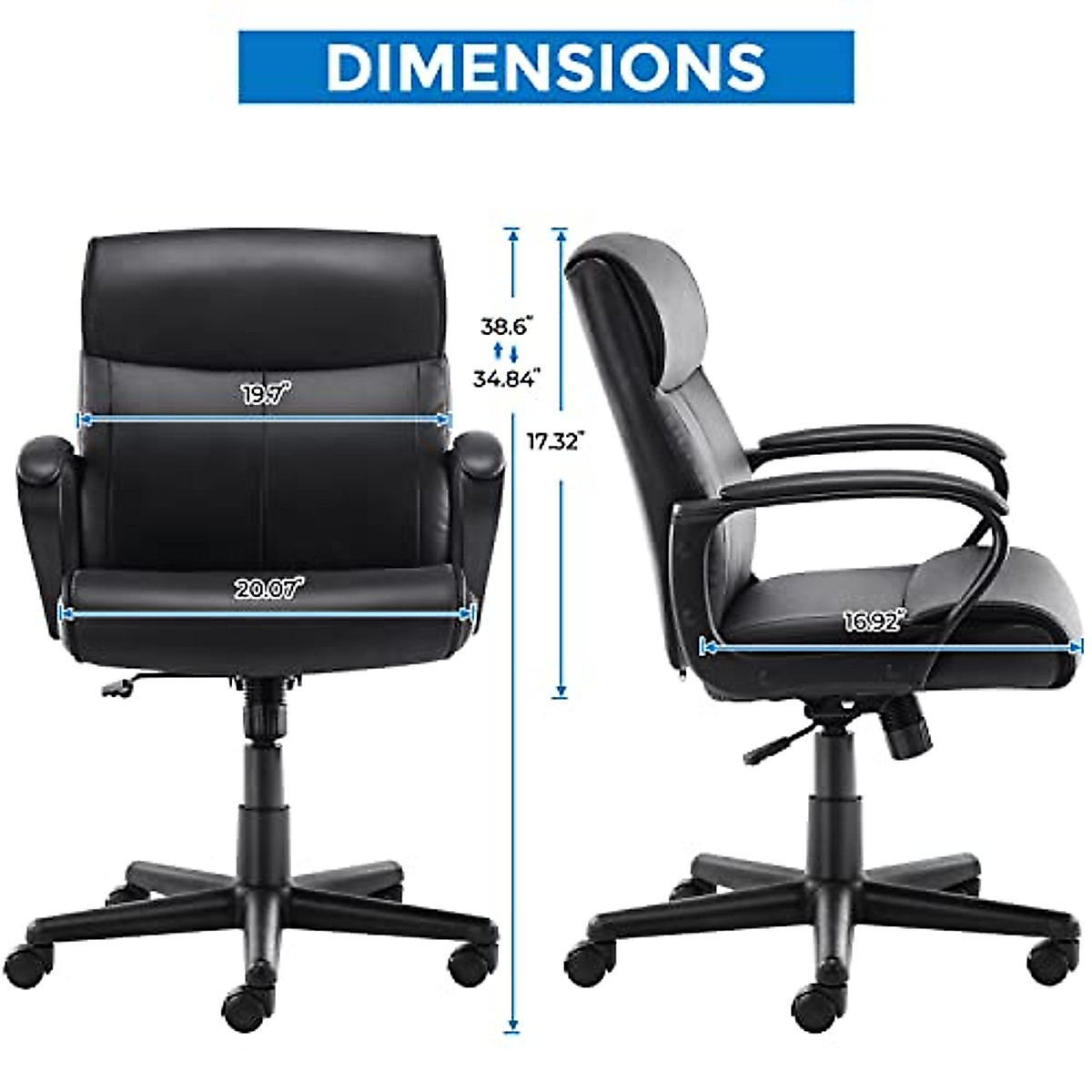 MCQ Office Chair, PU Leather Computer Chair Low-Back Desk Chair with Adjustable Height/Armrests, Swivel Rolling Task Chair