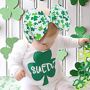 YanJie 7" St.Patrick's Day Baby Girls Headbands Shamrock Print Baby Bows Newborn Wide Hair Bows Handmade St.Patricks Elastics Headband Hair Accessories Gift for Infant Toddlers Kid