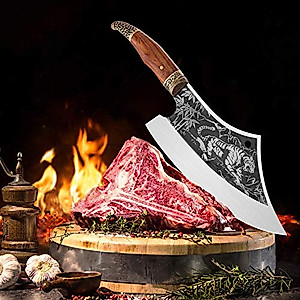 Golden Bird Meat Cleaver Knife Hand Forged Tiger Cleaver Heavy Duty Bone Chopper Outdoor Camping Knife Butcher Knife for Meat Cutting