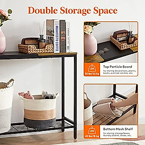 Lifewit 39.4" Console Entryway Table, 2-Tier Industrial Sofa Table with Storage Shelves for Hallway, Living Room,Bedroom, Metal Frame, Rustic Brown & Black, Easy Assembly