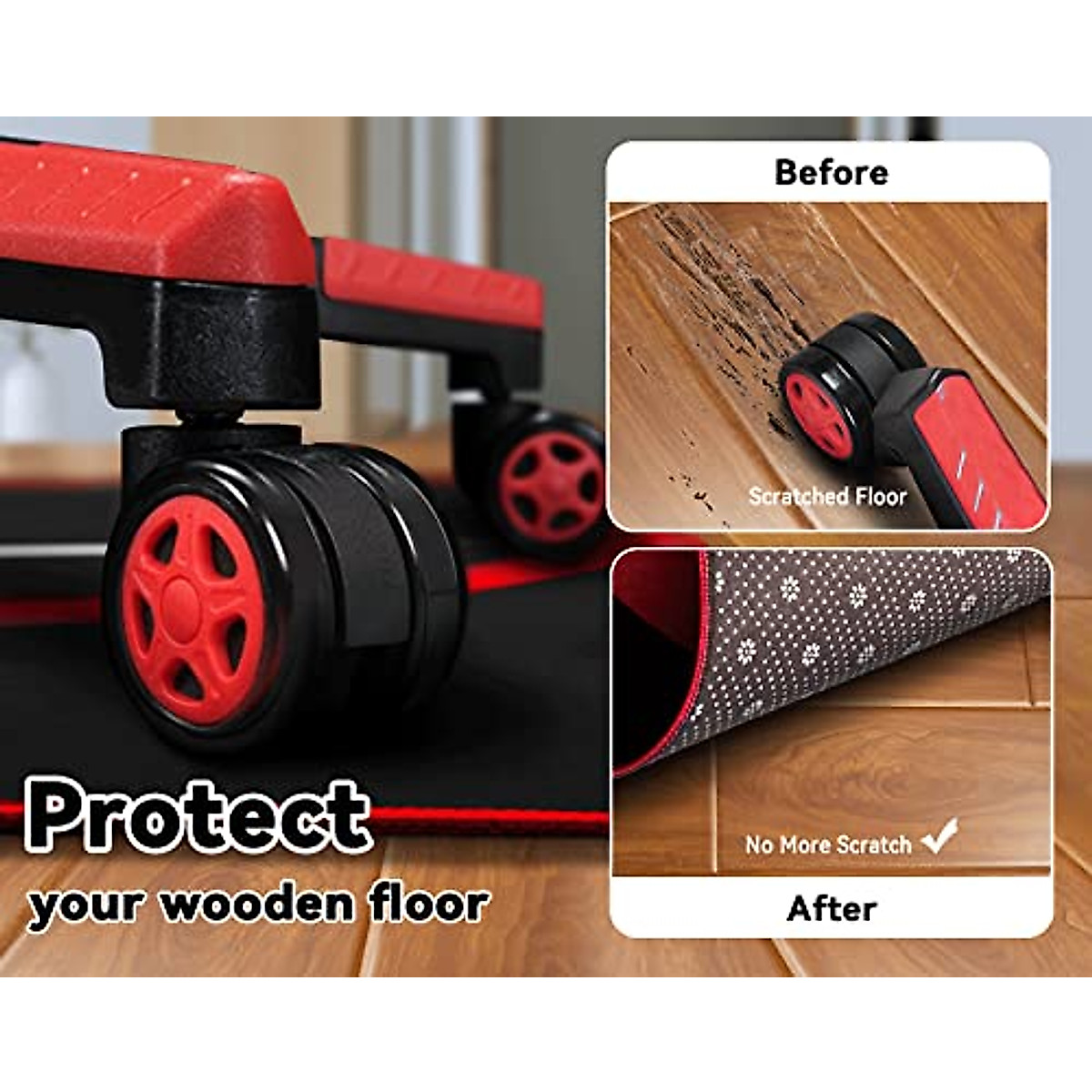 AOBOOK Gaming Chair Mat for Hardwood Floor, 36"x48" Office Chair Floor Mat for Hardwood/Tile, Large Anti-Slip Floor Protector with Double-Sided Tape for Home Ofice, Red