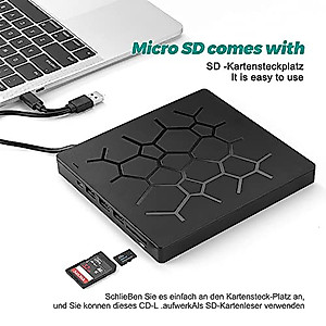 BPAKDU External DVD CD Drive Type-c USB3.0 CD Player, 6 in 1 New DVD Burner, Plug and Play,Ultra Slim, for Mac, PC Windows 11/10/8/7 Linux OS