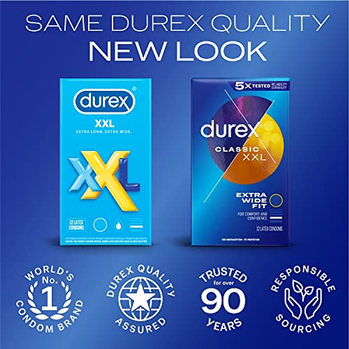 Durex Condom XXL Longer & Wider Natural Latex Condoms, Extra Wide Fit, 12 Count - Ultra Fine & Lubricated (Packaging May Vary)