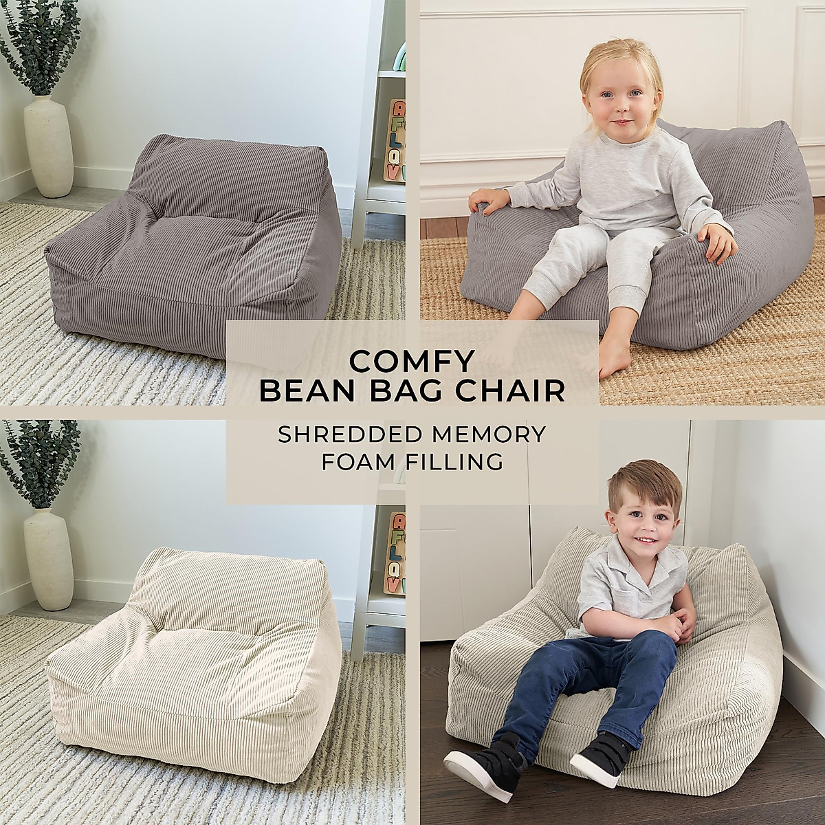 ZICOTO Soft Memory Foam Bean Bag Chair for Toddlers - Trendy Kids Chair and Baby Lounger for Nursery, Playroom, or Living Room Decor