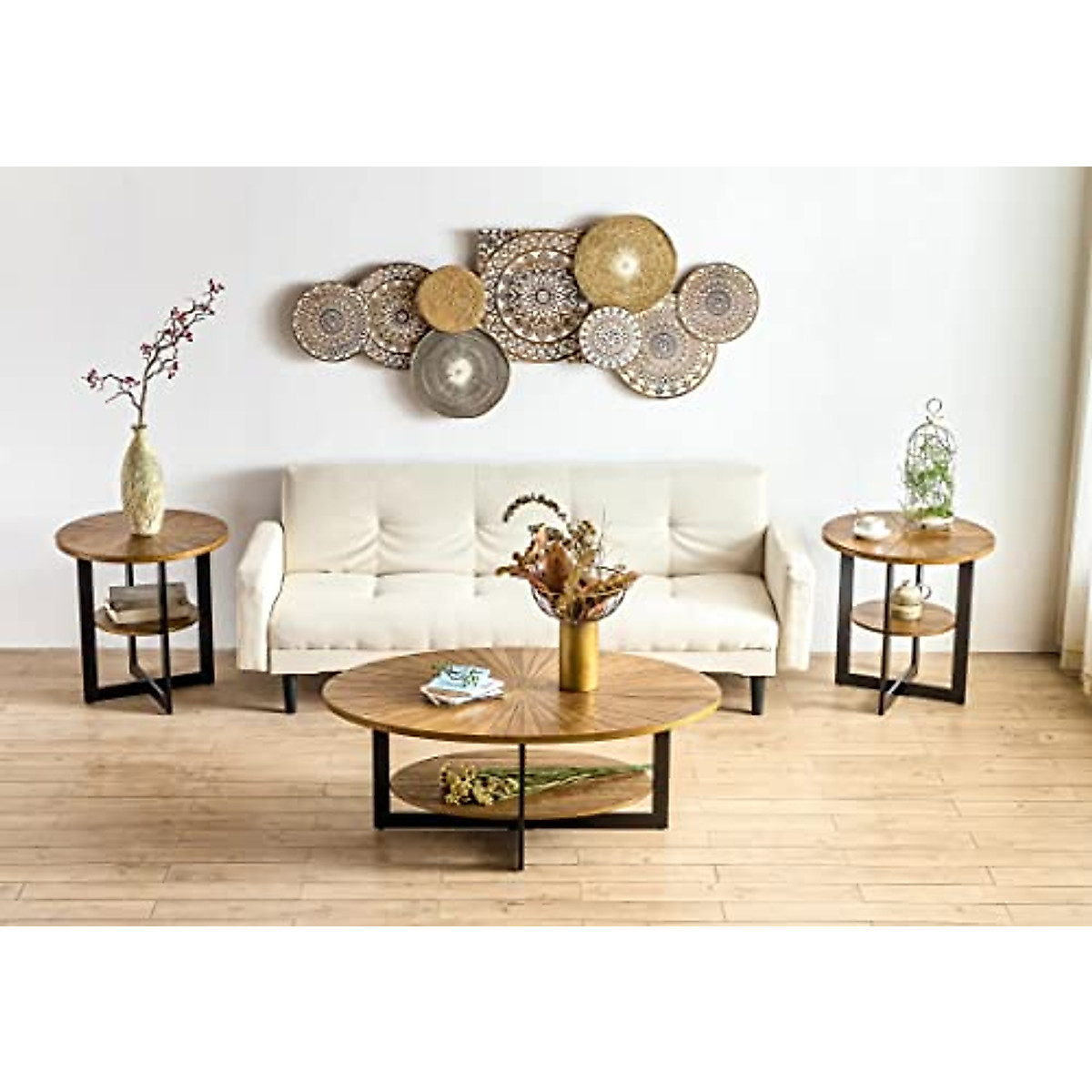 DAKVO Solid Wood Coffee Table for Living Room and Bedroom, Farmhouse Oval Coffee Table with Storage, Oval Round Coffee Tables Living Room