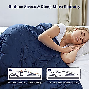 S a g i n o Weighted Blanket & Sleep Mask for Adults - Twin Size, 60"x80", 15lbs - Heavy Cooling Blankets with Premium Glass Bead for Restlessness, Navy (Inner Layer Grey)