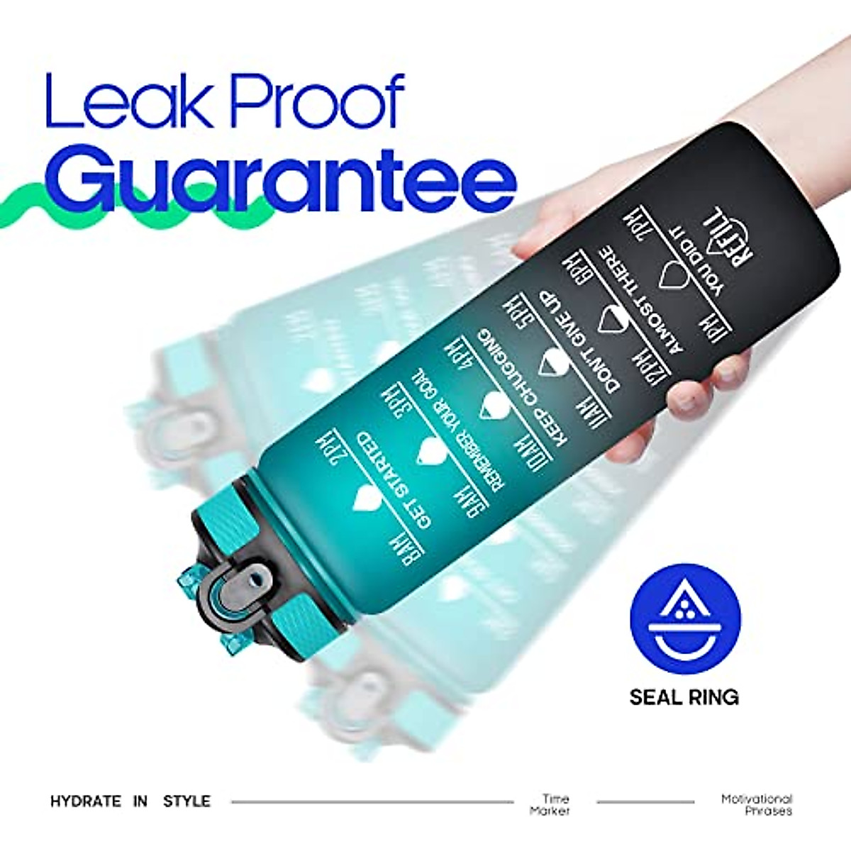 Giotto 32oz Large Leakproof BPA Free Drinking Water Bottle with Time Marker and Straw to Ensure You Drink Enough Water Throughout The Day for Fitness and Outdoor Enthusiasts