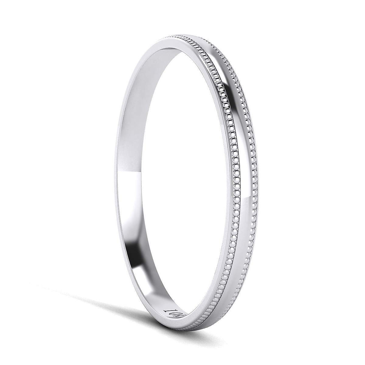 LANDA JEWEL Unisex 10k White Gold 2mm Light Court Shape Comfort Fit Polished Wedding Ring Milgrain Band (8.5)