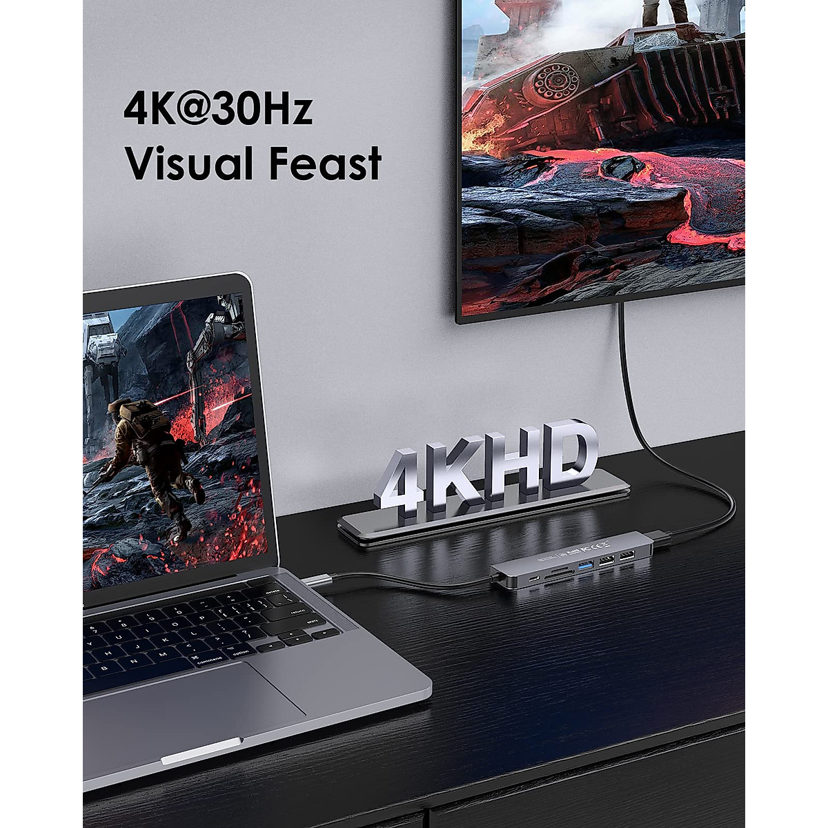 LENTION USB C Hub with 100W Charging, 4K HDMI, Dual Card Reader, USB 3.0 & 2.0 Compatible 2023-2016 MacBook Pro, New Mac Air/Surface, Chromebook, More, Stable Driver Adapter (CB-CE18, Space Gray)