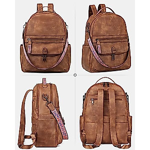 FADEON Leather Laptop Backpack for Women PU Computer Backpacks, Designer Travel Back Pack Purse with Laptop Compartment Brown