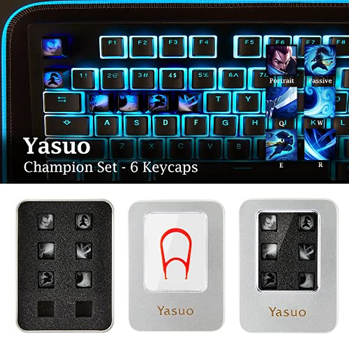 League of Legends Custom Keycaps (Champion Ashe) - Laser Engraved with Each Champion's Portrait, Passive, and Skills. Fit with Any Mechanical Keyboard. League of Legends Gift for Gamers