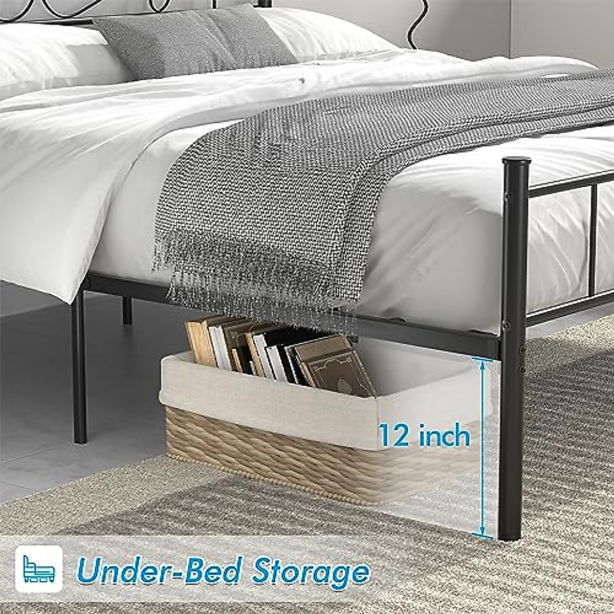 VECELO Full Size Bed Frame with Headboard, 14 Inch Metal Platform Mattress Foundation, No Boxing Spring Needed, Squeak Resistant, Easy Assembly, Black