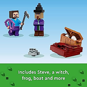 LEGO Minecraft The Pumpkin Farm 21248 Building Toy, Hands-on Action in The Swamp Biome Featuring Steve, a Witch, Frog, Boat, Treasure Chest and Pumpkin Patch, Minecraft Toy for Boys and Girls Aged 8+