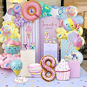 10Pcs Ice Cream Balloons, Ice Cream Donut Candy Birthday Number Mylar Foil Balloon Ice Cream Theme 8th Birthday Party Supplies Decorations (8th)