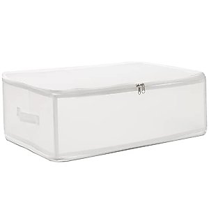 FAOMSEBS Under Bed Storage [Light & No Collapse] Foldable Plastic Storage Box, Healthy & Odorless Material With [Sturdy Handles] Moisture-Proof Bins For Pillow, Coats, Blankets 36L White Translucent