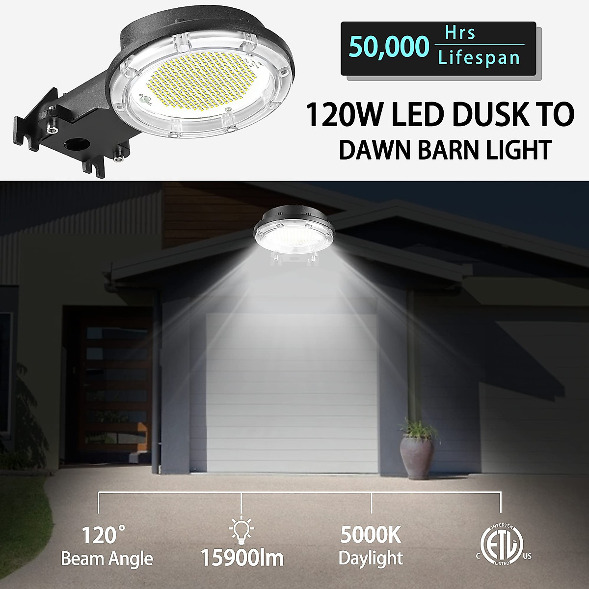 SMY Lighting 120W LED Barn Lights Dusk to Dawn Outdoor Yard Lights 15900LM with Photocell,1200W MH/HPS Replacement,5000K Daylight IP65 Waterproof Listed for Outdoor Security/Area/Street Light