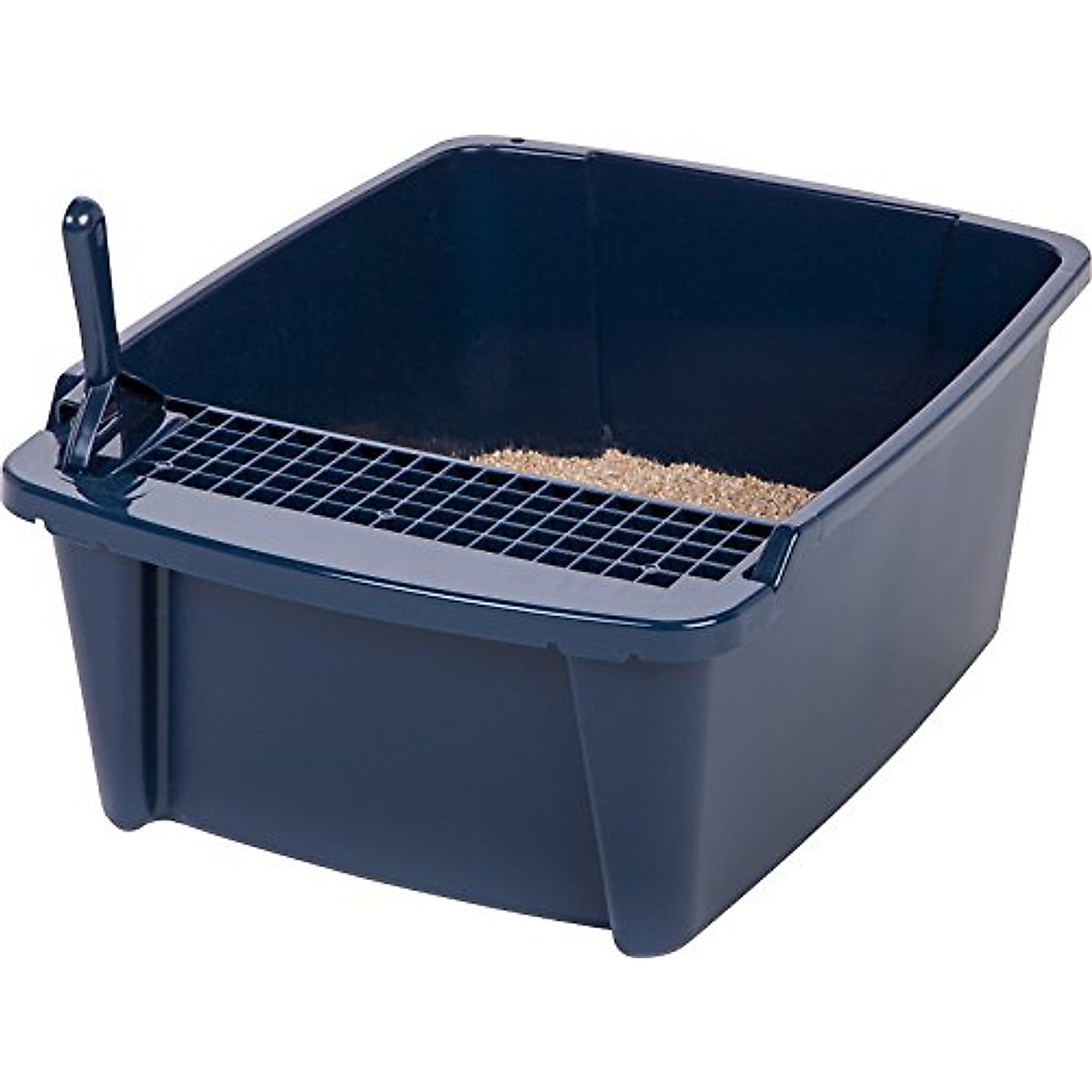 IRIS USA Large Hooded Cat Litter Box with Front Door Flap and Scoop, Enclosed Kitty Litter Tray with Entry Gate for Privacy and Keeping Litter Inside, Navy